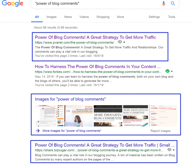 Power of blog comments Google search on page #1 - Philipscom Associates